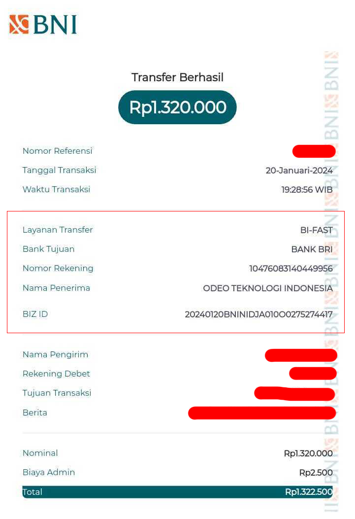 Dapat transferan dana tiba-tiba dari PT Odeo Teknologi Indonesia ...