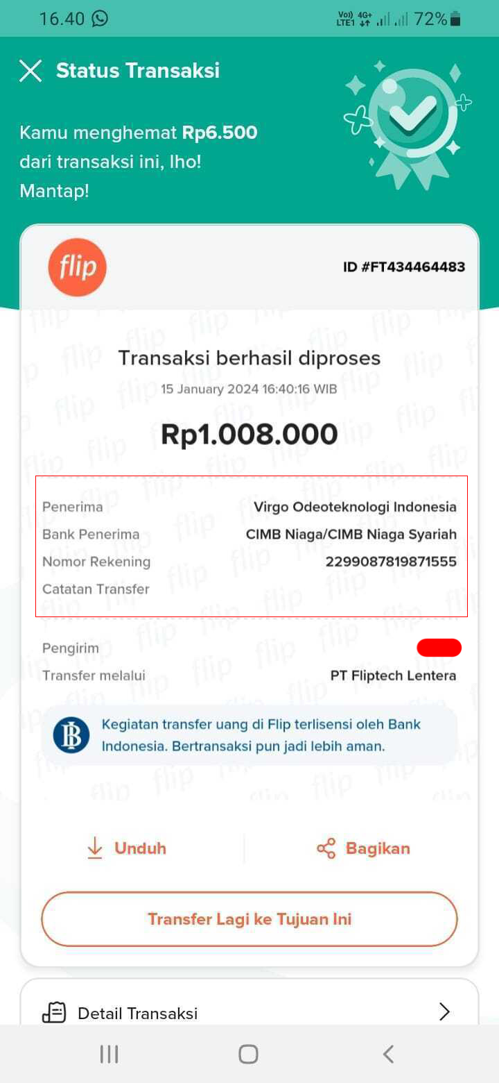 Dapat transferan dana tiba-tiba dari PT Odeo Teknologi Indonesia ...