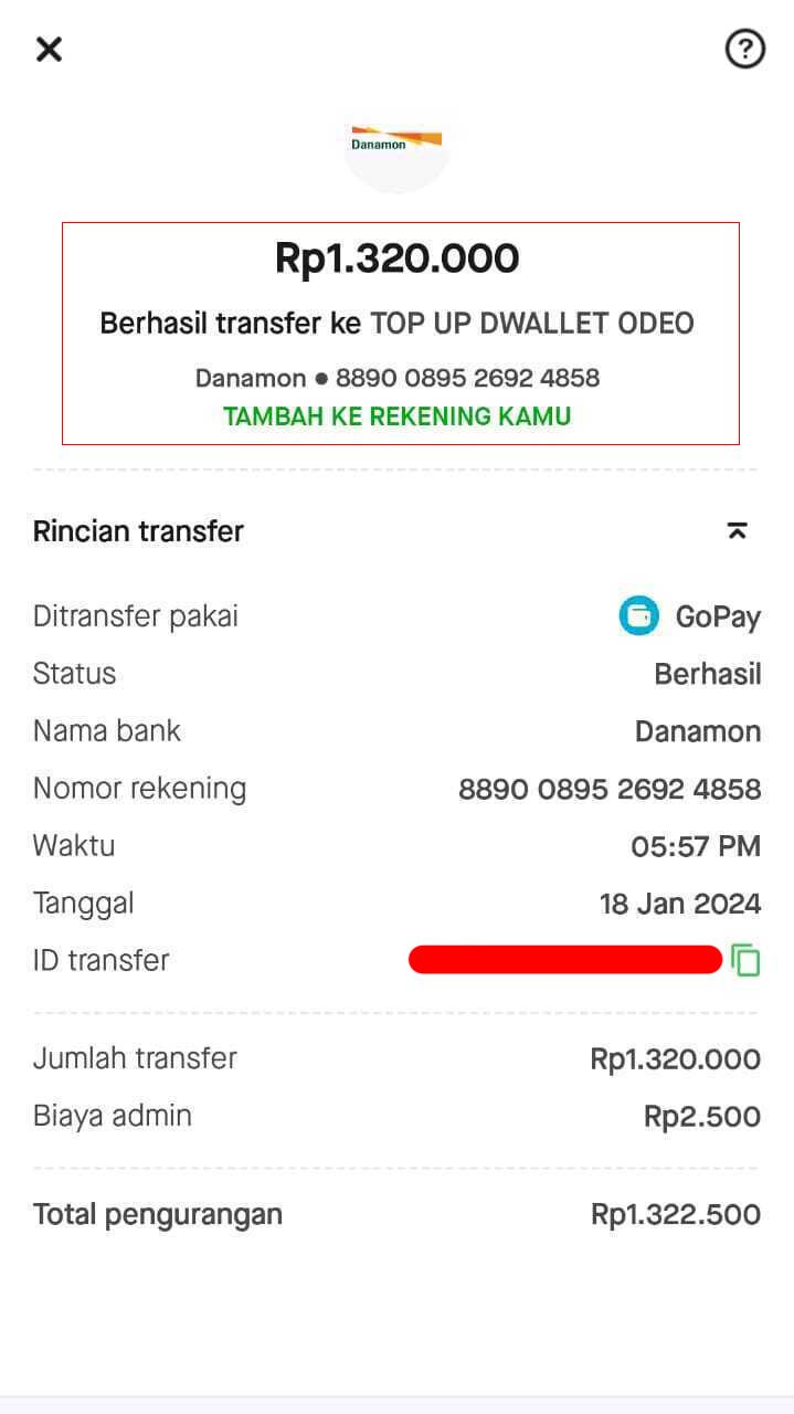 Dapat transferan dana tiba-tiba dari PT Odeo Teknologi Indonesia ...